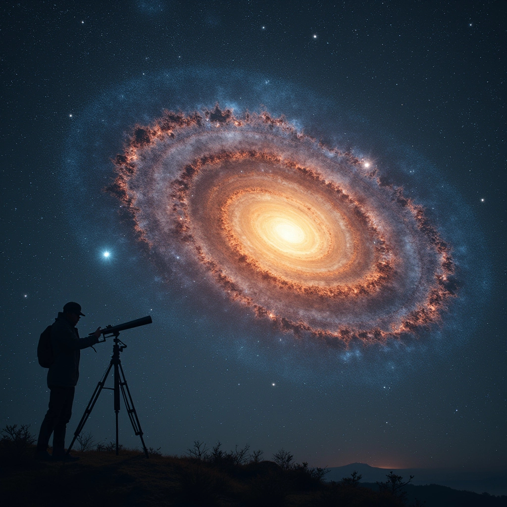 A spinning galaxy with a human silhouette next to it...