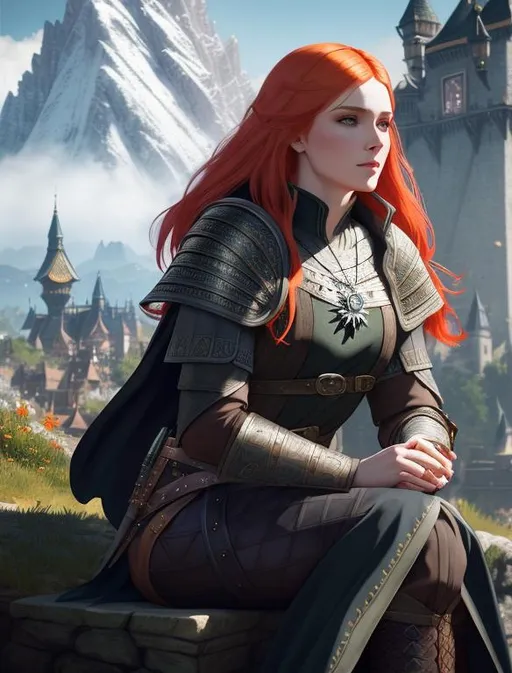 a Ginger witch, witcher 3, beautiful intricate exq...