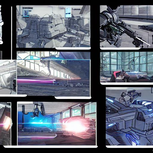 6 panel storyboard on a Futuristic Fps | OpenArt