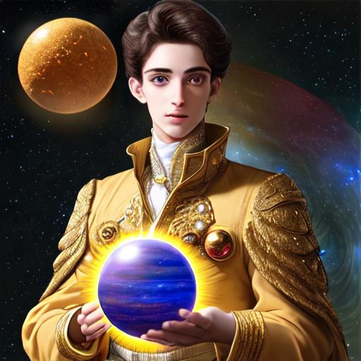 A 25 years old prince is holding the ultrarealistic...