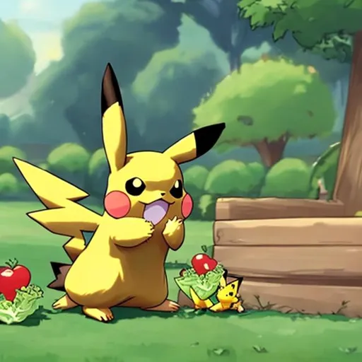 Pikachu eating a burger | OpenArt