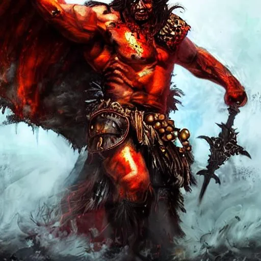 Photorealistic, UHD, 8k, oil painting, barbarian wit...