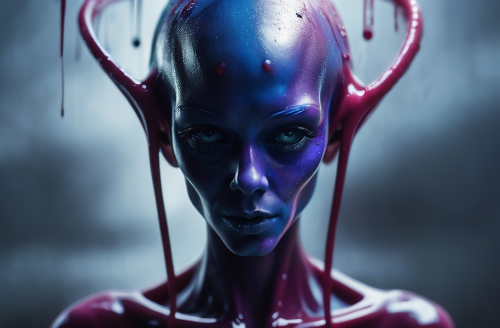 An alien girl dressed up like a human for Halloween,...