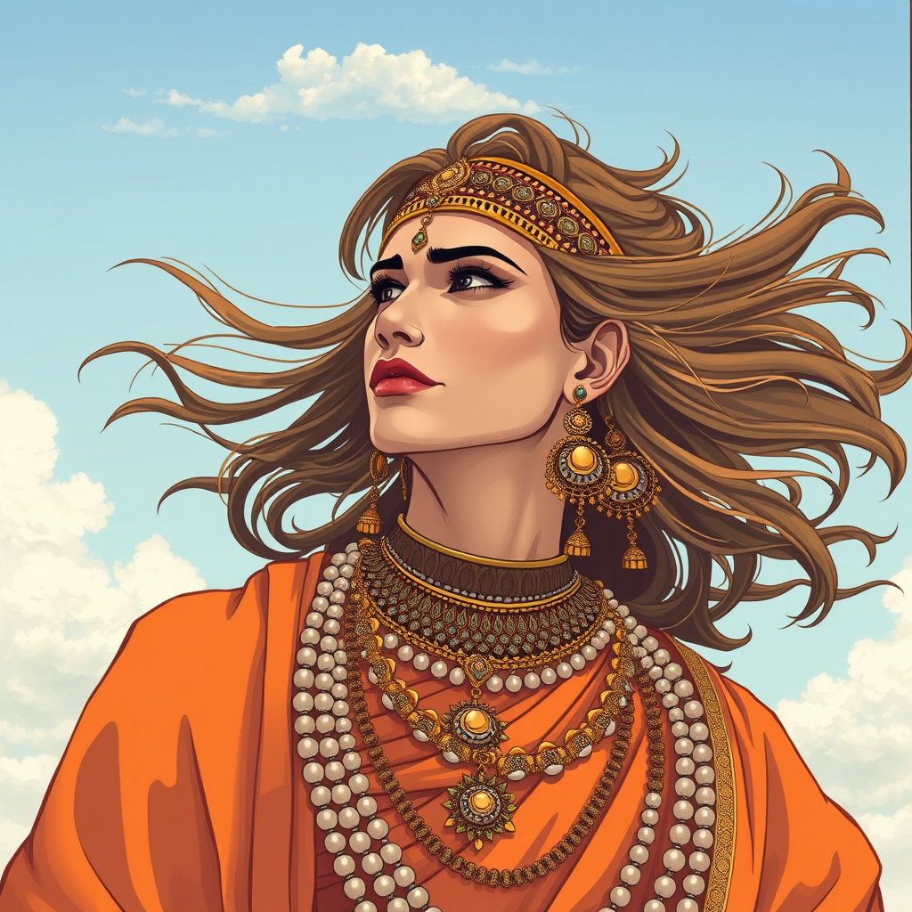 Create an illustration of a person dressed in elabor...