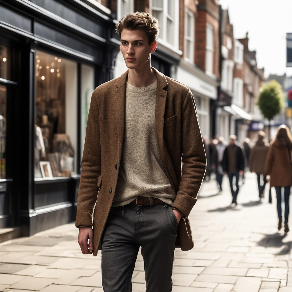 Tall young man walking down the high street, detaile...