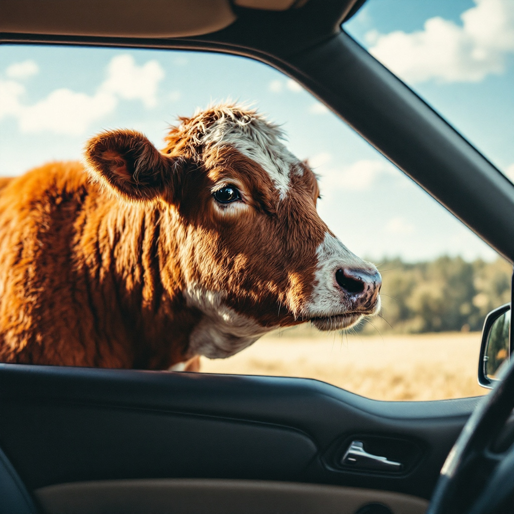 cow driving car