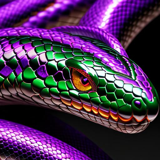 a face shot of a twelve-foot snake with black and gr...