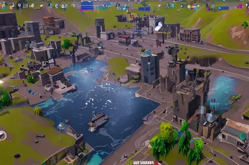 fortnite map flooding with shiny thick liquid chrome | OpenArt