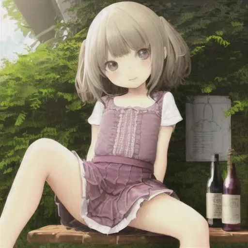 cute loli girl sits on the bottle