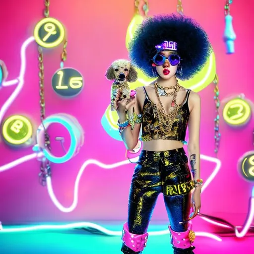 grpup of poodles in gym outfits riding bicycle in th...