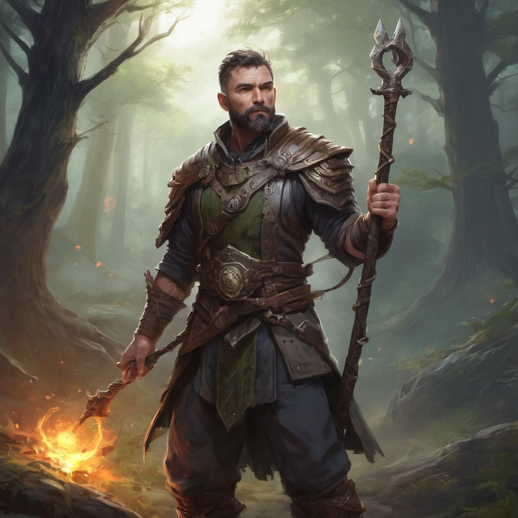 Male stocky mature muscular druid with short-cut hai...