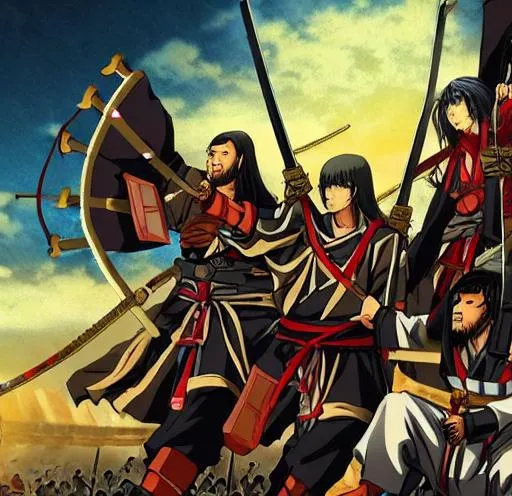 Anime war scene graphic High detail Samurai warrior... | OpenArt