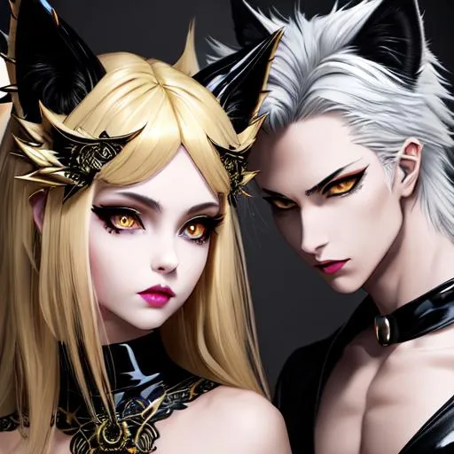 a couple, boy and girl, the girl is a demon girl, ev...