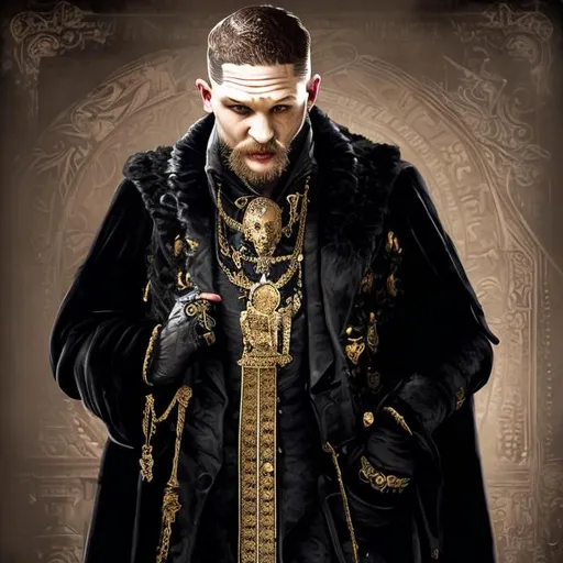tom hardy, baron, black robe with gold details, fur... | OpenArt