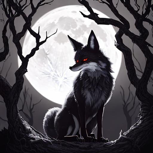 evil fox with glowing red eyes standing on a moonlit... | OpenArt