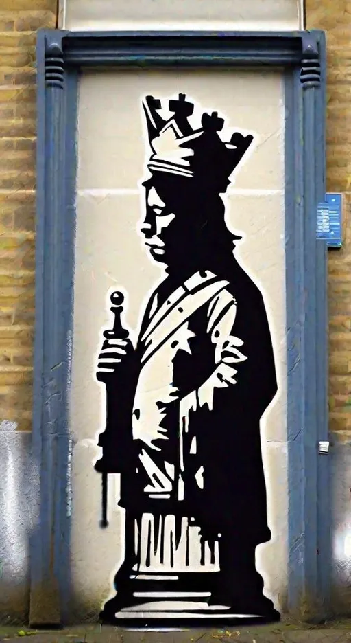 Banksy style, king chess piece, god save the king, g...