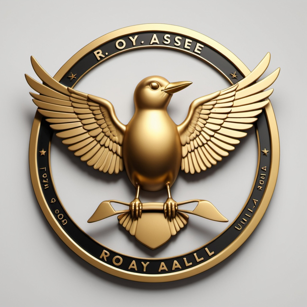 a gold metal emblem with a bird flying over it's hea...
