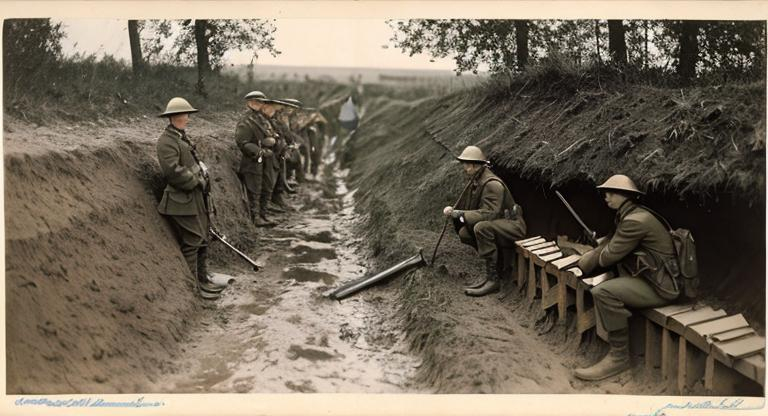 A World War One Trench in color with World War One A... | OpenArt