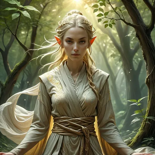 Female high elf monk, elegant figure in meditative p...