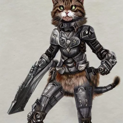 Realistic cat wearing a suit of armor, detailed fur... | OpenArt