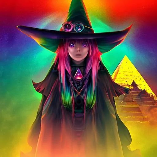 anime witch, colorful, alien pyramid, misty, realist... | OpenArt