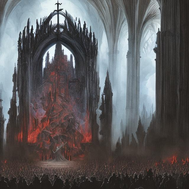 Lord of fire and sorcery sits upon his throne, surro...