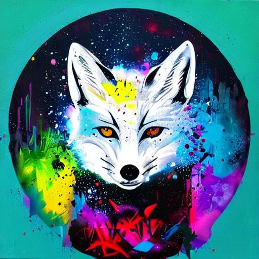 white fox inside an orb graffiti art, splash art, st... | OpenArt