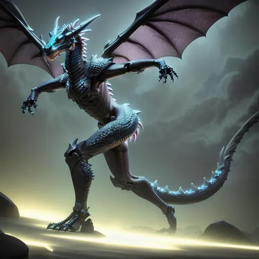 portrait of a roaring neon skeleton dragon with irid...