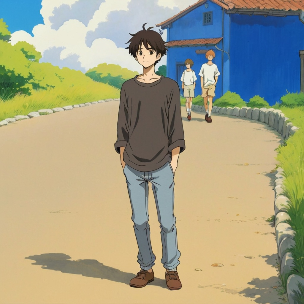 2d studio ghibli anime style handsome boys on anime...