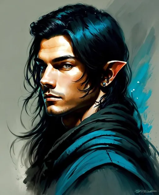 Male Elf with long bright blue hair and dragon wings | OpenArt