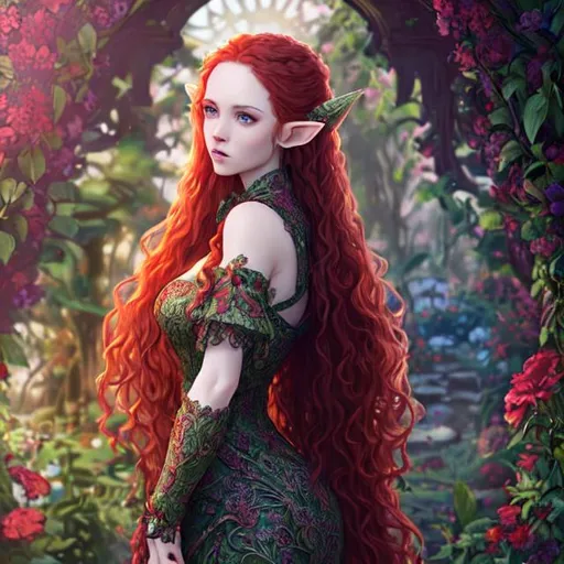 Lady of the lake with red hair and green eyes. hiper... | OpenArt