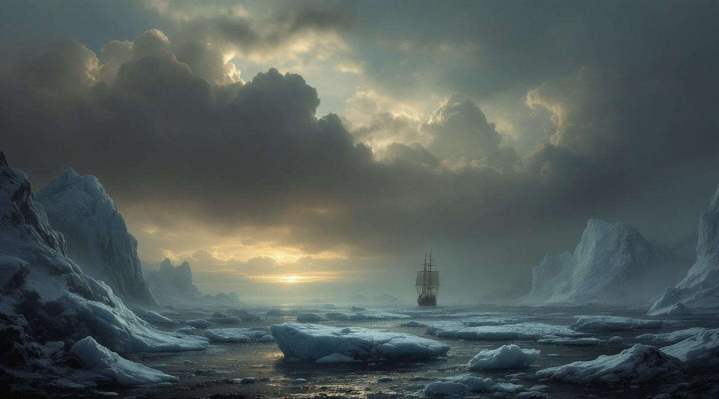 A ghost sail ship with torn sails and snapped riggin...