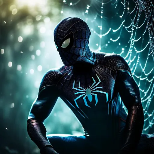 dramatic dynamic portrait of Spider-Man covered in i...