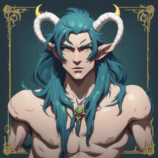 dnd a cute man with long messy dark blue hair and ye... | OpenArt