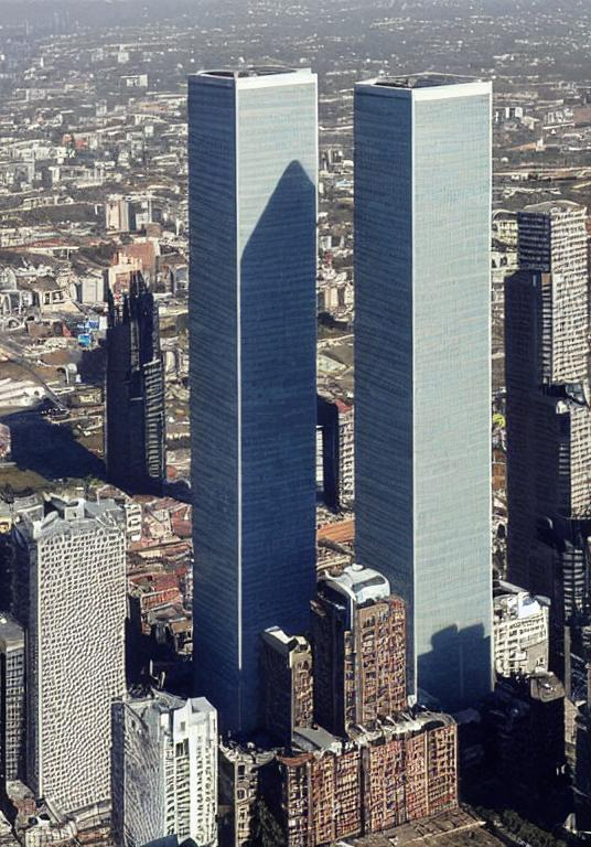 two identical towers same length as tall as a sky sc...