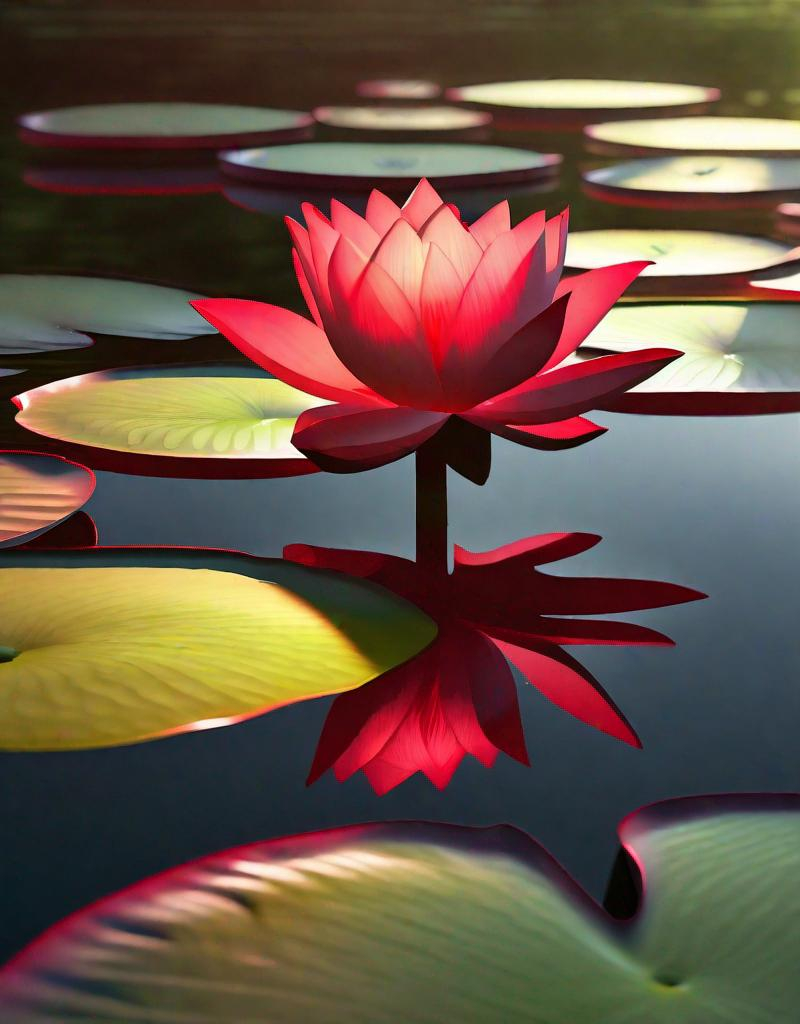 A vivid crimson lotus flower in full bloom emerges f... | OpenArt