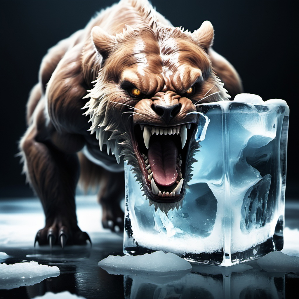 A beast head chomping on an ice cube