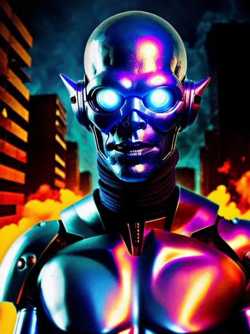 a trippy psychedelic photo of a blue cyborg evil ali... | OpenArt