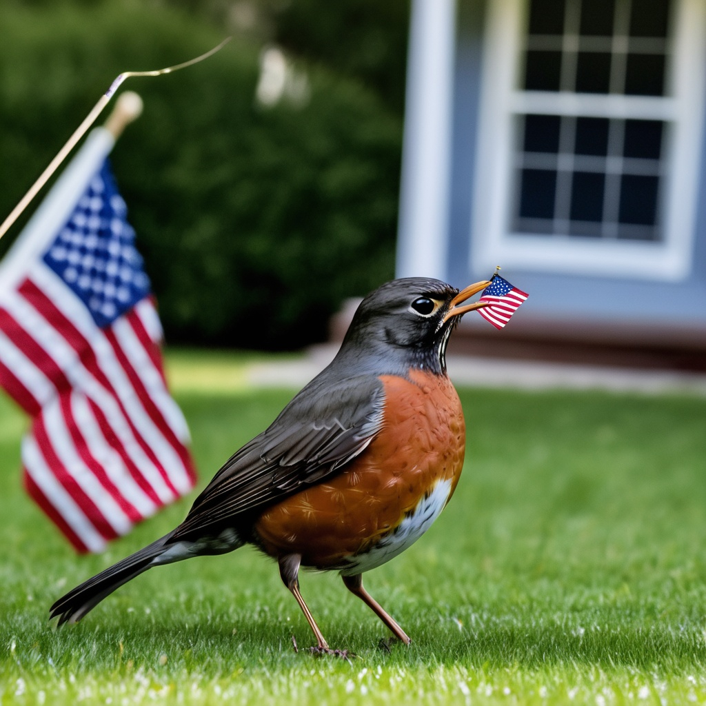 An American Robin feeding on a typical American lawn...