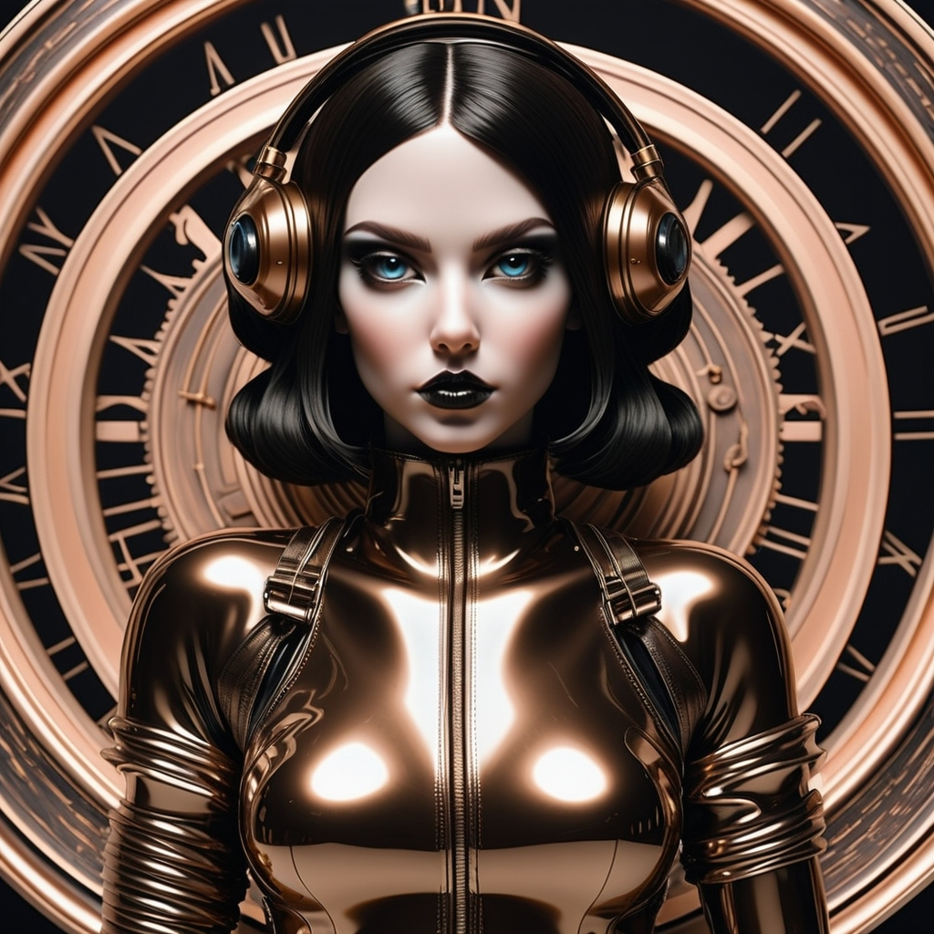 Hypnotic bimbo goth bimbot in bronze latex