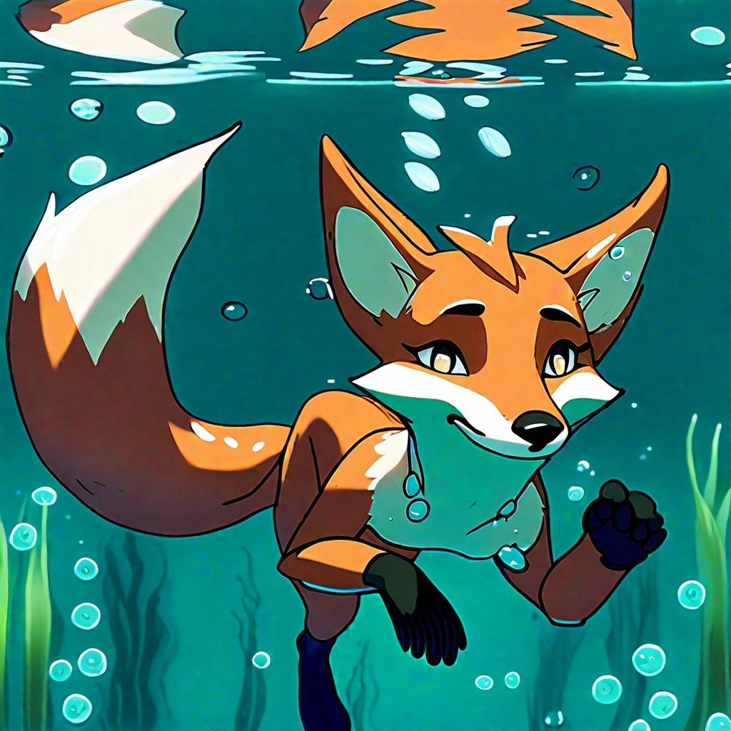 Anthro fox swimming underwater