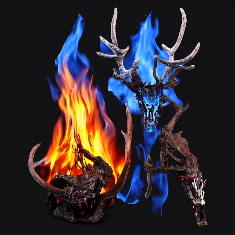 wendigo, flaming, blue fire, deer skull, native amer... | OpenArt