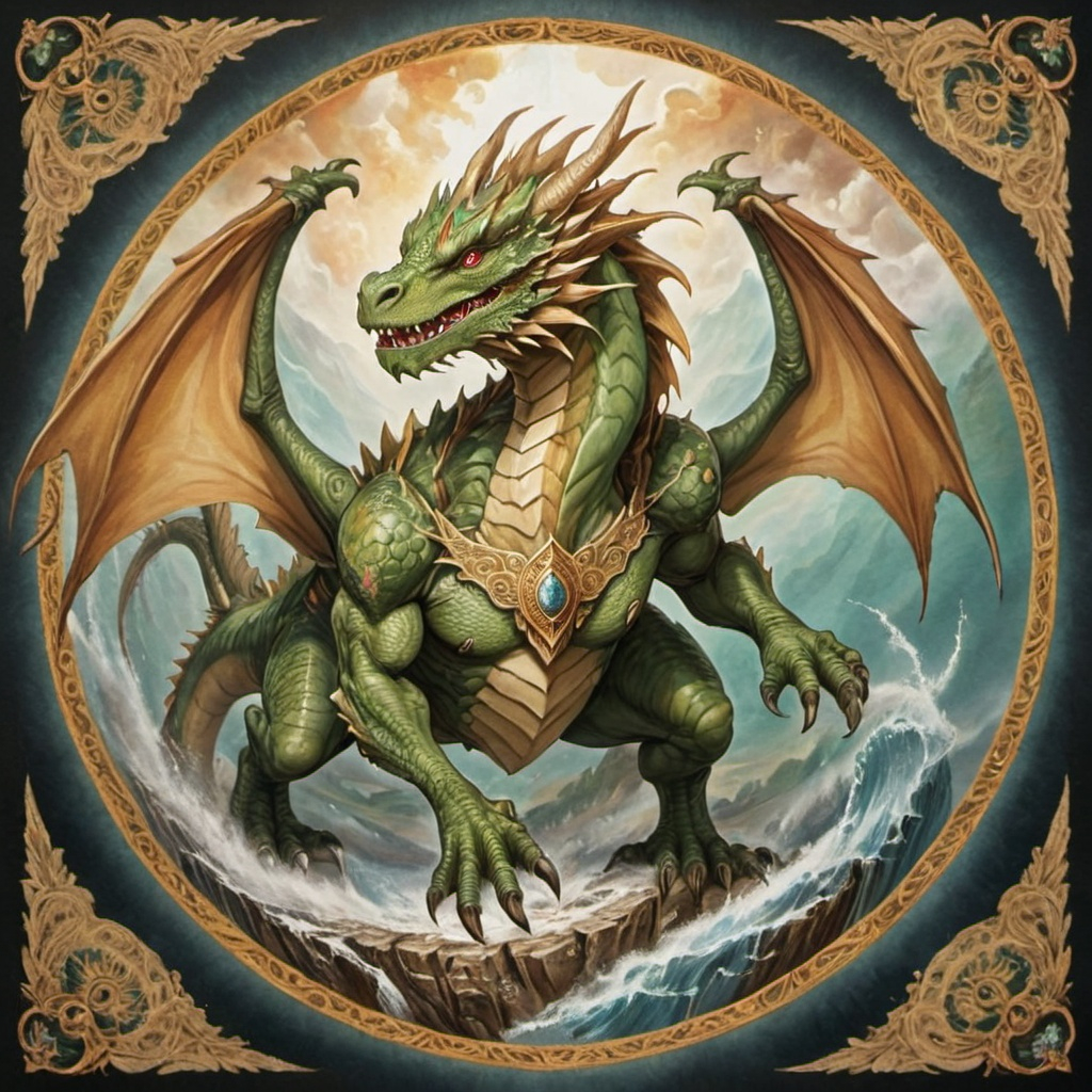 wind elemental dragon behind the earth elemental man...