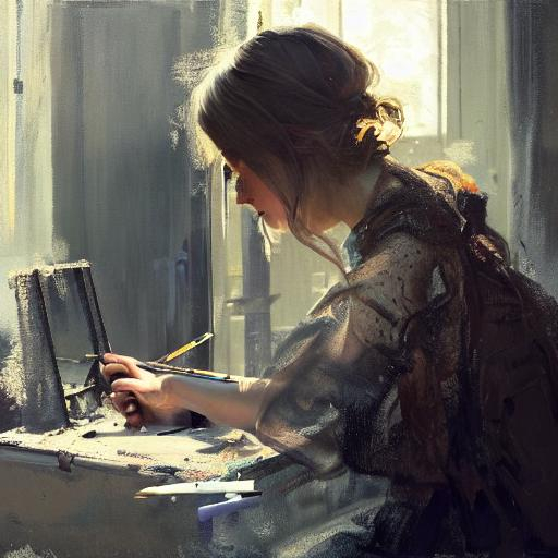 Professional painting of a cute artist painting hers...