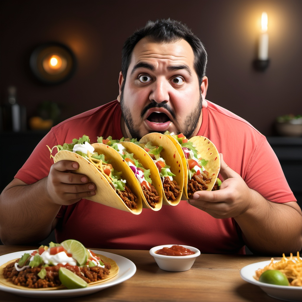 Big Mexican eating taco