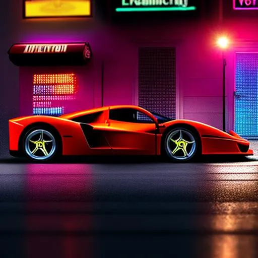 classic ferrari enzo parked in a Miami street alley,... | OpenArt