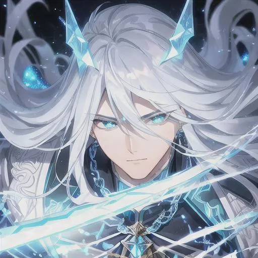 Handsome alien hybrid, fantasy, clear sparkling cyan...