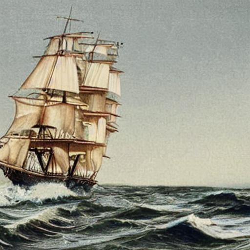 A tall sailing ship on rough seas torn sails and bro... | OpenArt