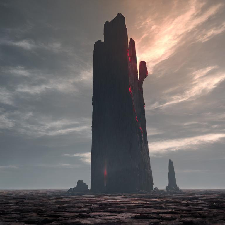 a floating monolith in the desolate wasteland, 4k, r...