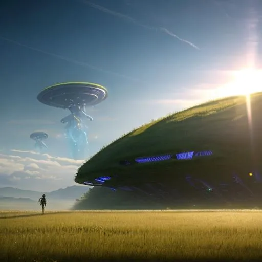 there is an alien spaceship landing in a clearing in... | OpenArt